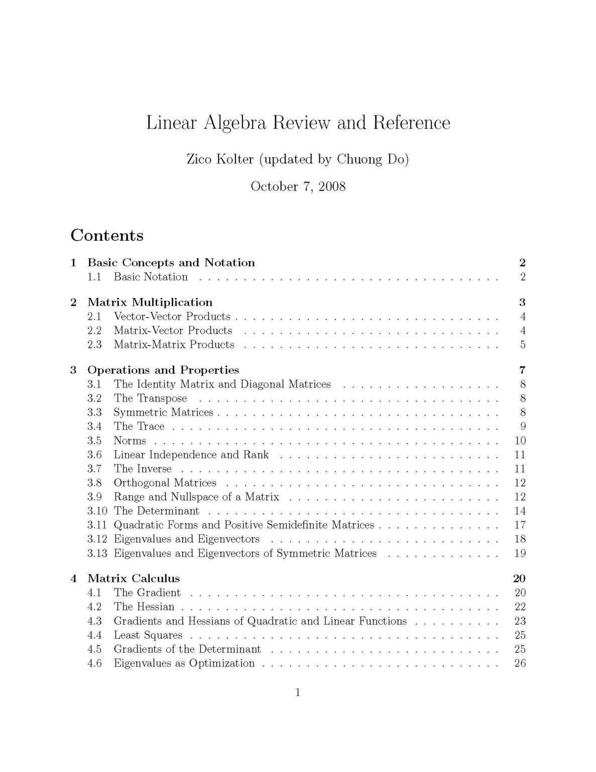 Linear Alegbra Review and Reference - CMU Robotics